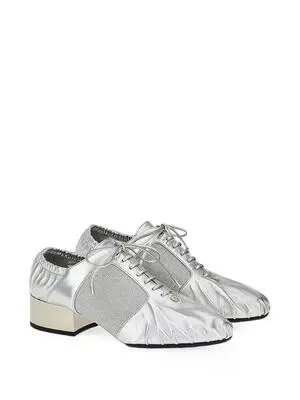 FERRAGAMO Lace-up Metallic-finish Leather Shoes - Silver