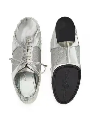 FERRAGAMO Lace-up Metallic-finish Leather Shoes