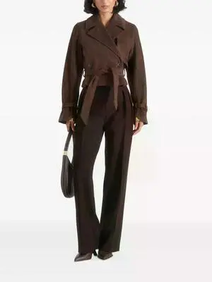 Manière De Voir Poppy Cropped Suede Belted Biker Jacket - Brown
