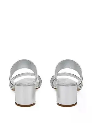 FERRAGAMO Gancini Chain Leather Sandals - Silver