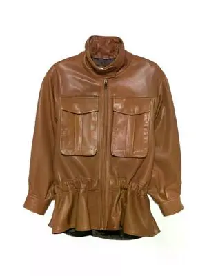 DUCIE Hope High-neck Leather Jacket - Brown