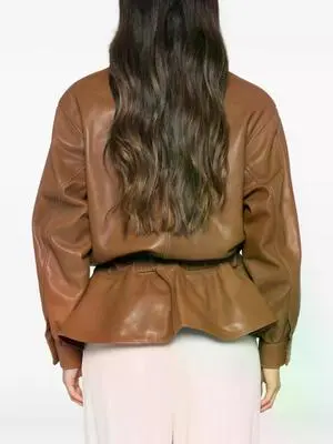 DUCIE Hope High-neck Leather Jacket - Brown