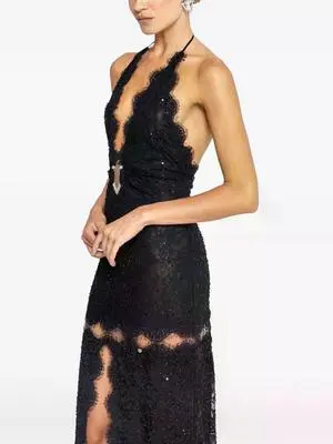 NISSA Beaded Lace Maxi Dress - Black