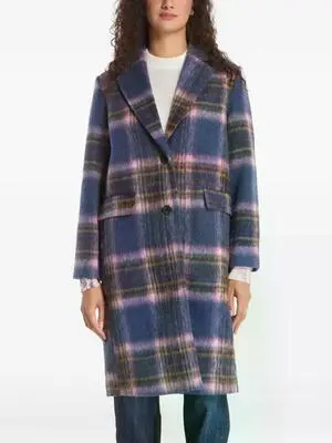 Desigual Check-pattern Notched-lapels Coat - Blue