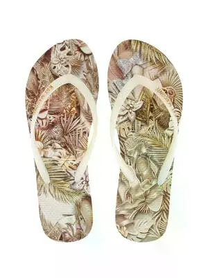 KAT MACONIE Sola Leaf-print Flip-flops - Neutrals