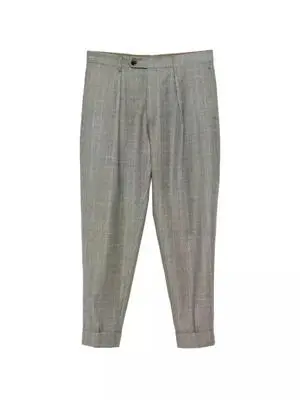 BERWICH Prince Of Wales Check Pleated Trousers - Grey