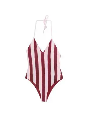 Fendi Striped Halterneck Swimsuit - Red