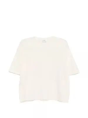 Soft Goat Crew Neck Short Sleeve Knit T-shirt - Neutrals