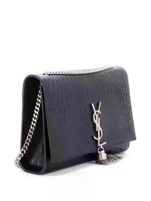 Saint Laurent Classic Monogram Tassel Crocodile Embossed Leather Medium Crossbody Bag