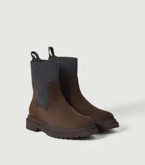 Brunello Cucinelli Suede Knit Ankle Boots