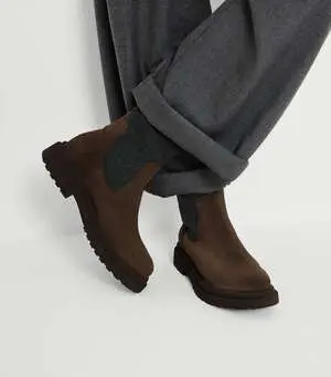 Brunello Cucinelli Suede Knit Ankle Boots