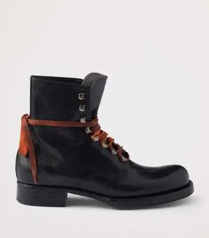 Prada Leather Lace-up Ankle Boots
