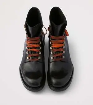 Prada Leather Lace-up Ankle Boots