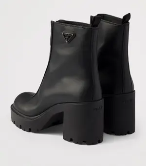 Prada Leather Zipped Heeled Ankle Boots 85