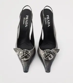 Prada Leather Bow-detail Slingback Pumps 90