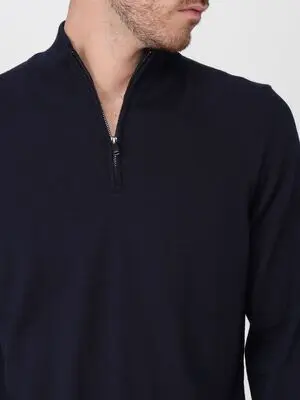 BOSS Pure Wool Half-zip Turtleneck Sweater With Ribbed Hems - Blue