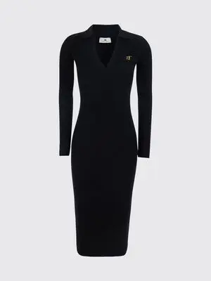 Elisabetta Franchi Ribbed V-neck Midi Sheath Dress - Black