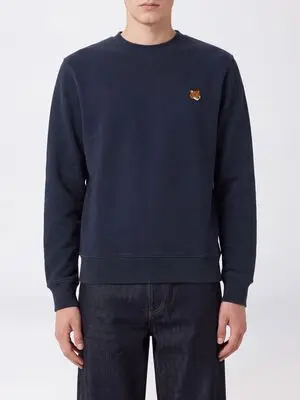 Maison Kitsuné Cotton Crewneck Sweatshirt With Applied Logo - Navy
