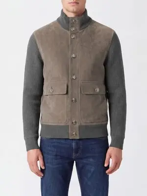 Brunello Cucinelli Suede Calfskin Bomber Jacket With Knit Details - Grey
