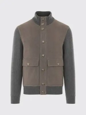 Brunello Cucinelli Suede Calfskin Bomber Jacket With Knit Details - Grey
