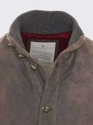 Brunello Cucinelli Suede Calfskin Bomber Jacket With Knit Details - Grey