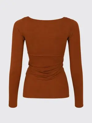 Elisabetta Franchi Long-sleeved Stretch Viscose Top With V-neck - Brown