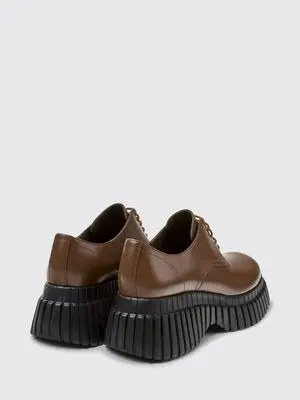 Camper Brushed Leather Derby Shoes With Medium Heel And Extralight Sole - Brown