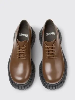Camper Brushed Leather Derby Shoes With Medium Heel And Extralight Sole - Brown