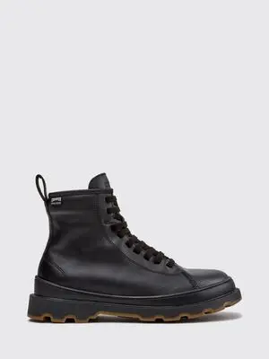 Camper Brutus+ Smooth Calfskin Combat Boots With Lug Sole - Black