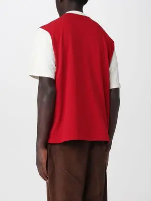 AMI Paris Two-tone Logo Print Cotton T-shirt - Ruby