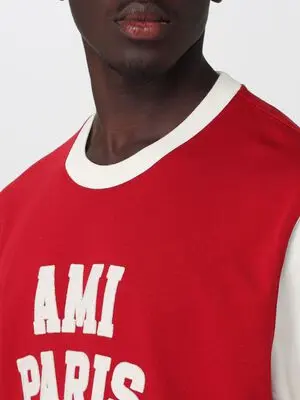 AMI Paris Two-tone Logo Print Cotton T-shirt - Ruby