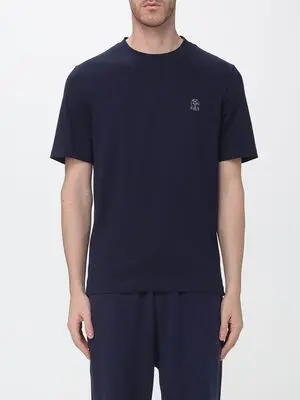 Brunello Cucinelli Cotton Crew-neck T-shirt With Contrast Logo - Blue