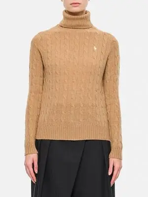Polo Ralph Lauren Slim Fit Wool And Cashmere Turtleneck Sweater With Embroidered Pony Logo - Camel