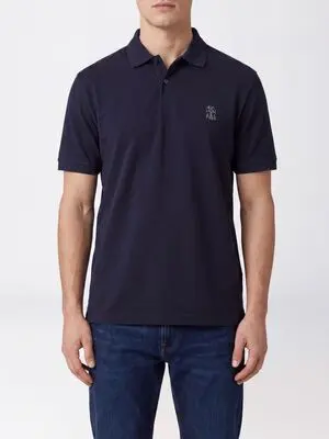 Brunello Cucinelli Short-sleeved Cotton Polo With Embroidered Logo - Blue