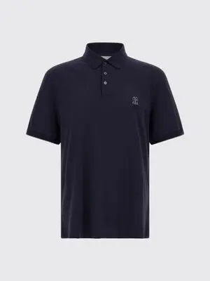 Brunello Cucinelli Short-sleeved Cotton Polo With Embroidered Logo - Blue