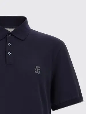 Brunello Cucinelli Short-sleeved Cotton Polo With Embroidered Logo - Blue