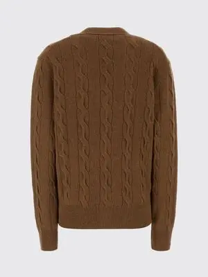 AMI Paris V-neck Merino Wool Cardigan With Patch Pockets - Camel