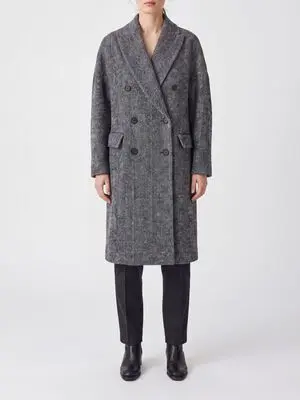 Brunello Cucinelli Relaxed Fit Double-breasted Wool Blend Coat With Lapels - Grey