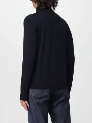 BROOKSFIELD Half-zip Wool Turtleneck Sweater With High Neck - Navy