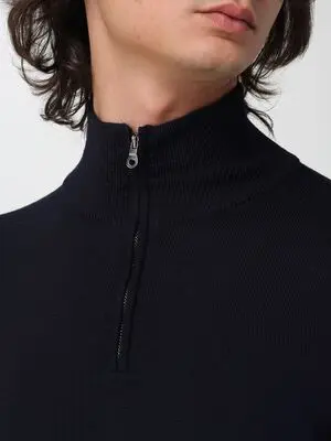 BROOKSFIELD Half-zip Wool Turtleneck Sweater With High Neck - Navy