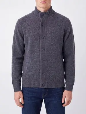 Barbour Pure Wool High Neck Button-up Cardigan - Grey 1