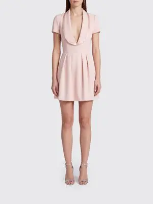 Elisabetta Franchi Flared Crêpe Mini Dress With Shawl Collar And Short Sleeves - Nude