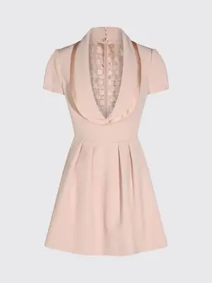 Elisabetta Franchi Flared Crêpe Mini Dress With Shawl Collar And Short Sleeves - Nude