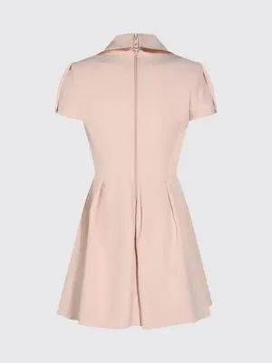 Elisabetta Franchi Flared Crêpe Mini Dress With Shawl Collar And Short Sleeves - Nude