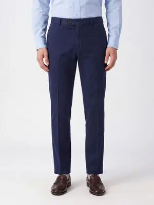 Brunello Cucinelli Slim Fit Cotton Tailored Trousers With Off-center Closure - Navy