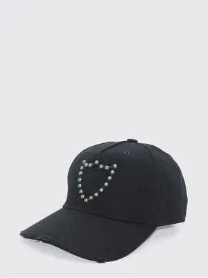 HTC LOS ANGELES Cotton Baseball Cap With Studded Heart Embroidery - Black