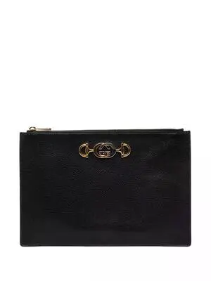 Gucci Grained Calfskin Zumi Zip Pouch Clutch Bag - Black