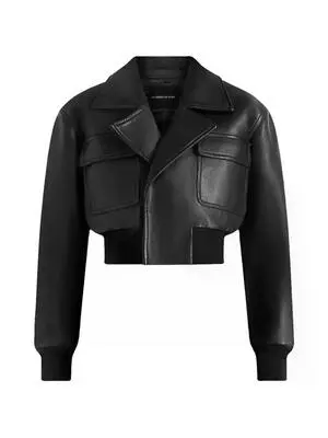 Manière De Voir Cosette Cropped Leather Bomber Jacket - Black