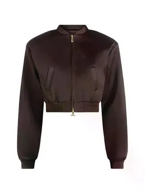 Manière De Voir Satin Wide-shoulder Bomber Jacket - Brown