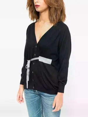 LA ROSE Belted V-neck Cardigan